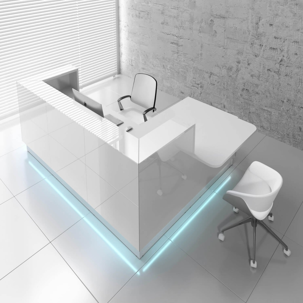 LINEA LIN411L L-Shaped Glass Reception Desk w/Counter Top & LED Light ...