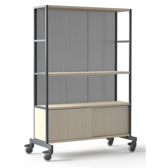 Worklab Mobile Media Wall w/Fixed Shelf, Cabinet & Metal Back Panel